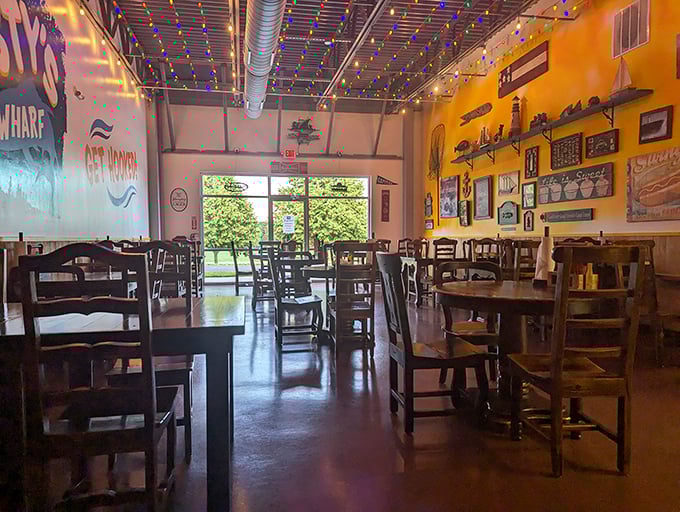Wooden tables and nautical vibes create the perfect backdrop for memorable meals together.