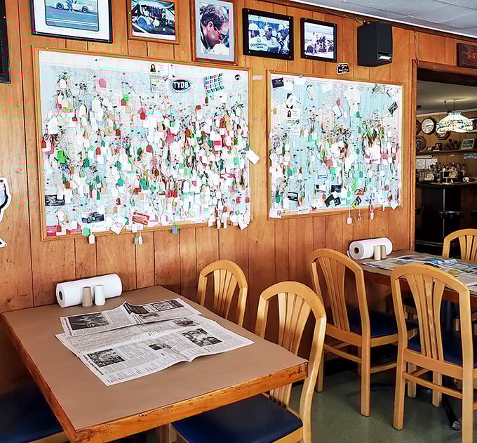 The wood-paneled walls covered with memorabilia tell as many stories as the locals who've been coming here for generations.