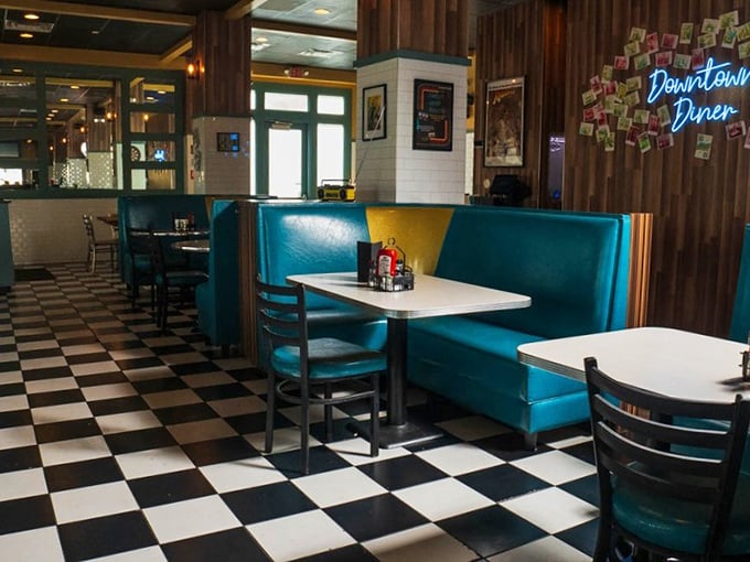 Classic diner aesthetics meet modern comfort – where checkered floors and good times go hand in hand.