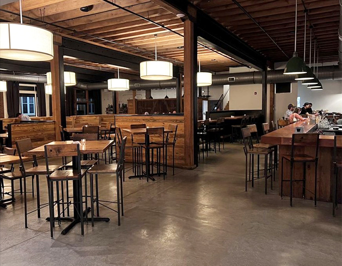 Empty tables waiting for the dinner rush—like a theater before the show, the stage is set for culinary magic.