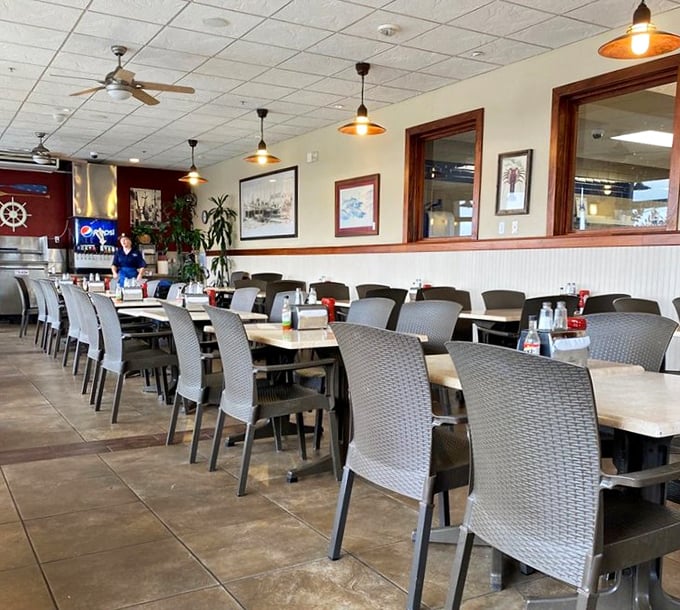 The dining area balances nautical charm with no-nonsense practicality—exactly what you want in a place that prioritizes seafood over showmanship.