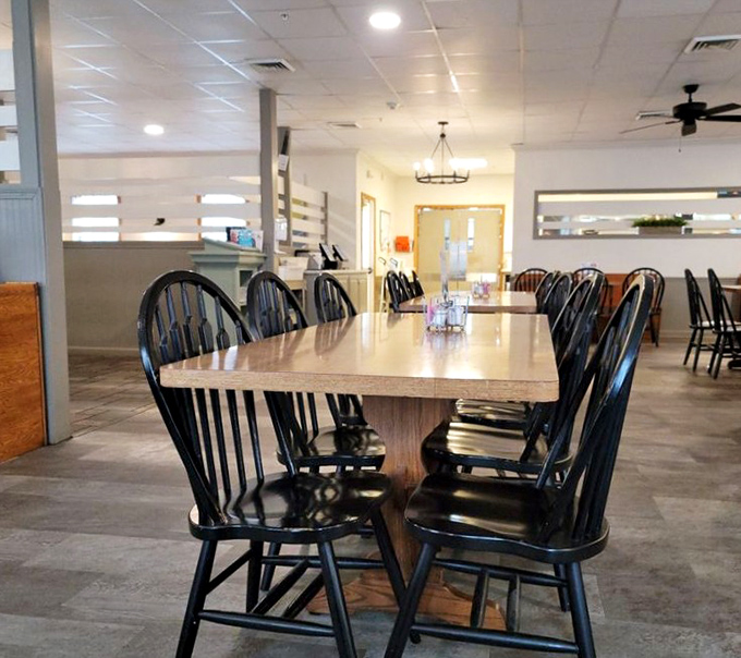 Simple wooden tables and Windsor chairs create the perfect stage for the real stars of Dutch Kitchen—the plates of homestyle food heading your way.
