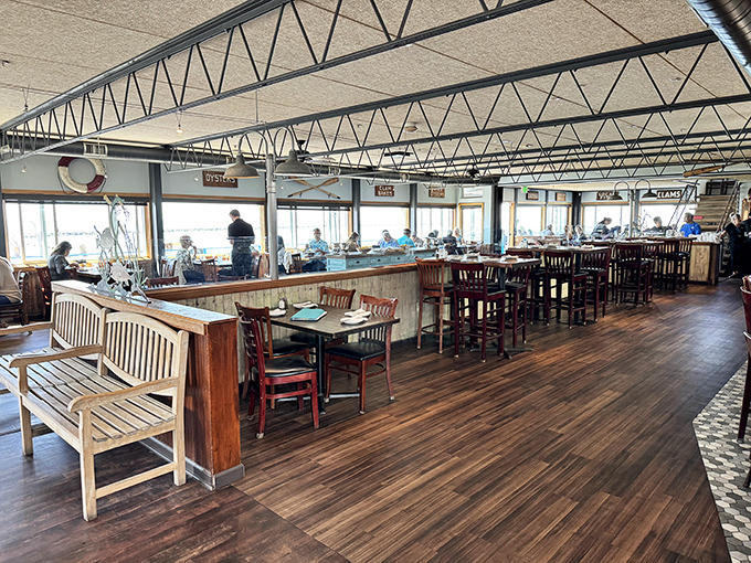 The dining room buzzes with the sound of happy eaters and clinking glasses – a symphony of seafood satisfaction.