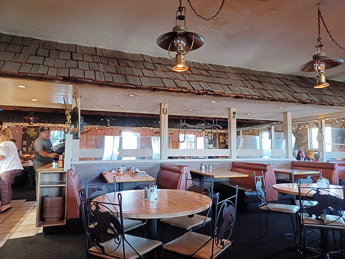 The dining room's Western-themed décor isn't trying to be ironic—it was country cool long before Nashville hipsters discovered vintage boots.