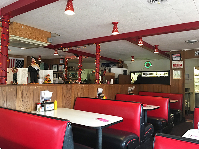 The dining room feels like a warm hug from your favorite aunt—if your aunt had impeccable taste in mid-century diner aesthetics.