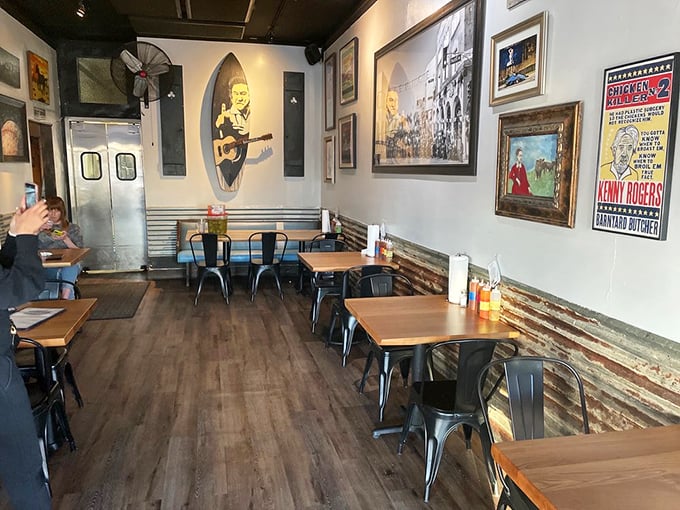 Where music legends watch over your meal from the walls while wooden tables invite you to focus on what really matters—the meat.