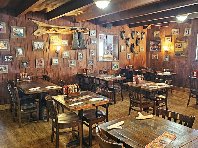 The dining room feels like your favorite uncle's cabin – if your uncle happened to be obsessed with perfectly smoking meat.