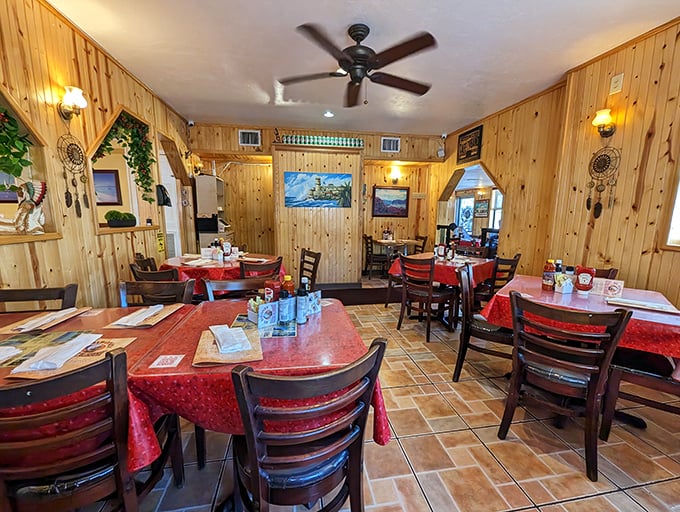 The dining room feels like you've been invited to a family gathering where the only requirement is an appetite.
