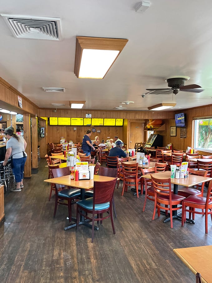 No Edison bulbs or reclaimed wood here—just honest seating where generations of Virginians have experienced hot dog nirvana.