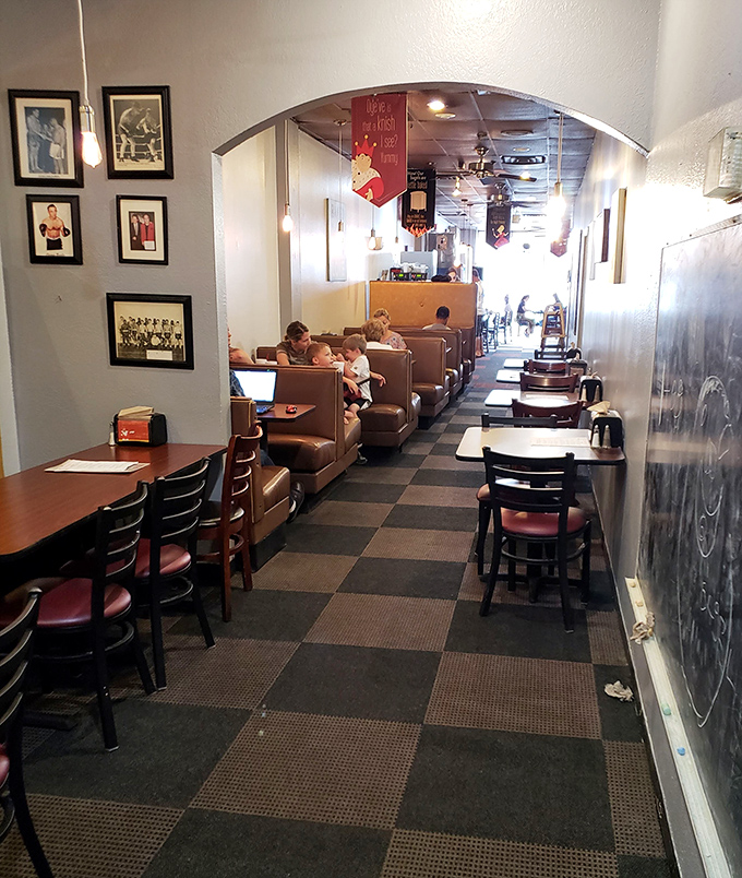 Classic diner booths where countless Florida mornings have been spent plotting the day ahead over coffee and bagels.