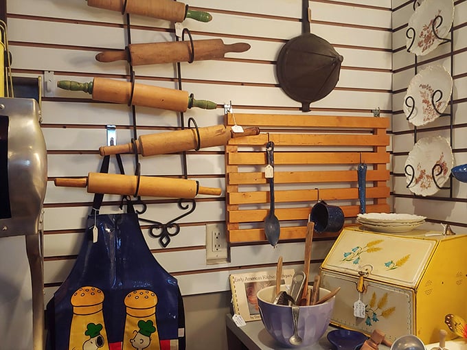 Rolling pins and wooden spoons that shaped American childhoods one cookie, one cake batter at a time. The patina here isn't manufactured—it's earned.