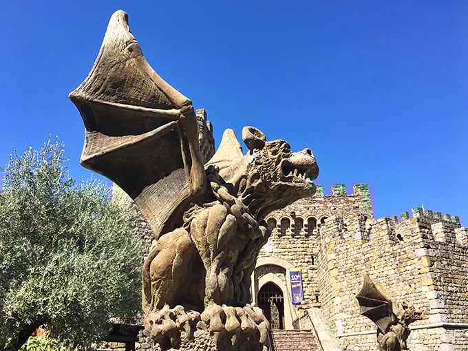 This fearsome guardian gargoyle ensures only the worthy enter. His expression says, "I've seen what happens after the fourth wine sample."