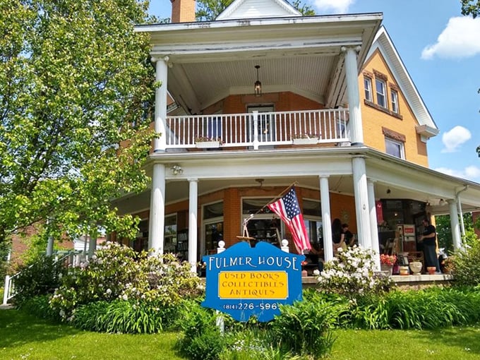 Fulmer House Books & Collectibles wraps you in Victorian charm, proving that the best treasures often hide behind welcoming porches and American flags.