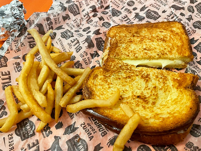 The humble grilled cheese sandwich, elevated to art form – golden, buttery, and melty in all the right ways.