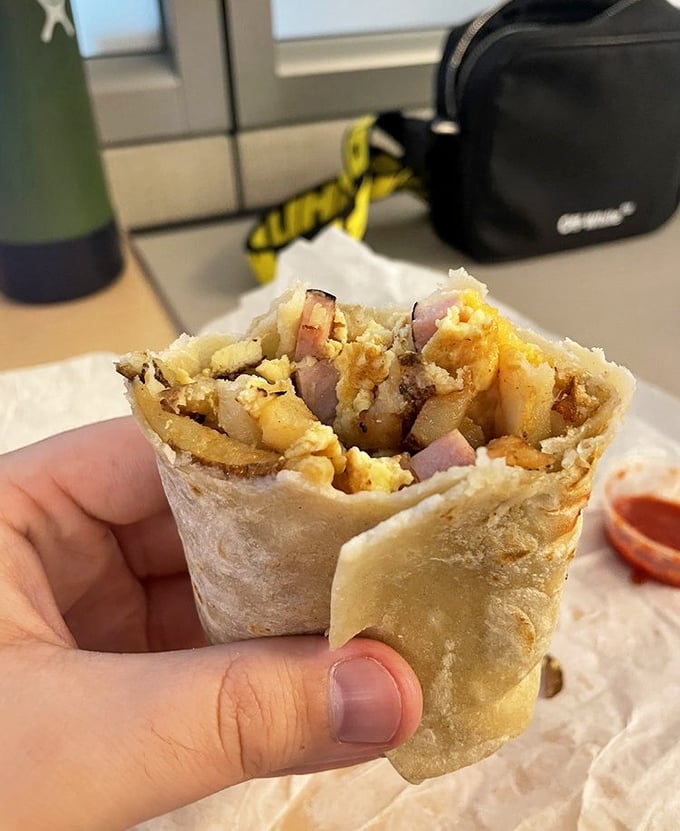 Breakfast burritos that make morning people out of night owls. Potatoes, eggs, and ham wrapped in a tortilla – the breakfast of champions.
