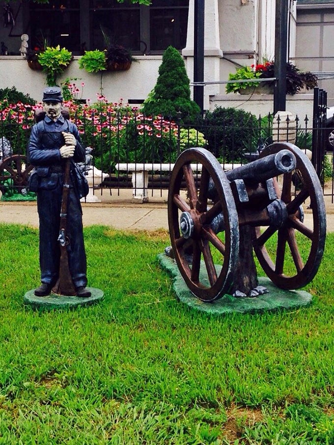 Civil War history stands guard on the lawn. These aren't just decorations—they're conversation pieces that connect us to our shared American story.