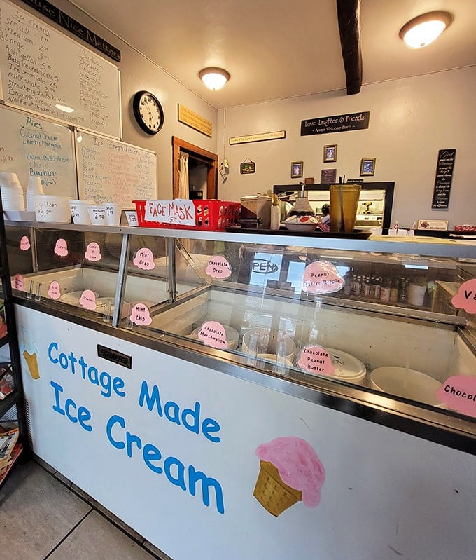 Behind this glass lies frozen happiness. "Cottage Made Ice Cream" isn't just a sign—it's a promise of sweet, creamy perfection.