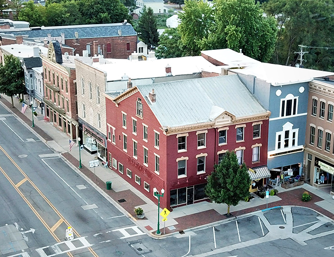 Urbana's downtown from above reveals the perfect small-town grid – where everything you need is within walking distance and parking doesn't require strategic planning or a small loan.