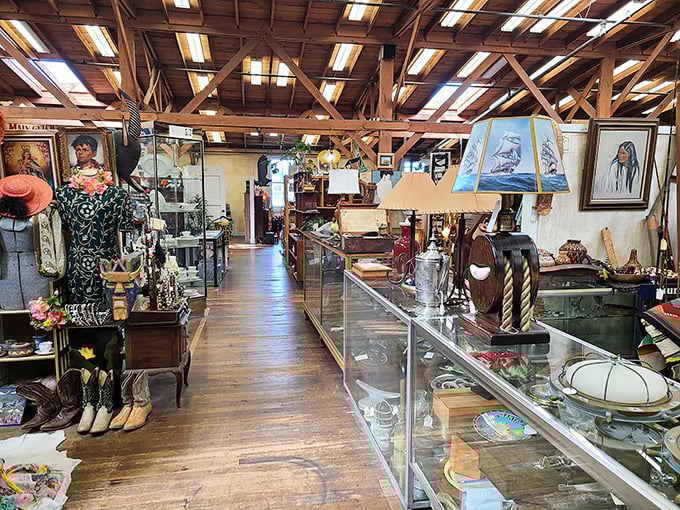 Glass display cases guard treasures like sentinels of nostalgia, while wooden beams above have witnessed decades of "I remember when we had one of those!