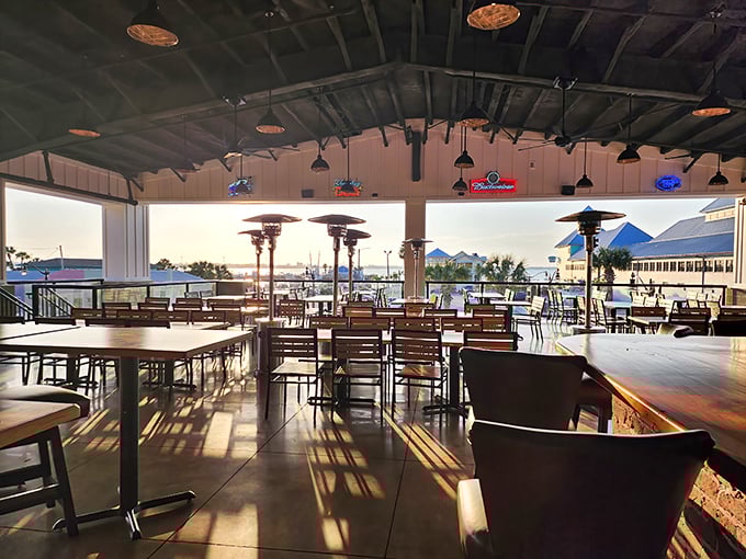 The dining room at sunset captures that magical moment when hunger meets anticipation. The seafood siren song is impossible to resist.