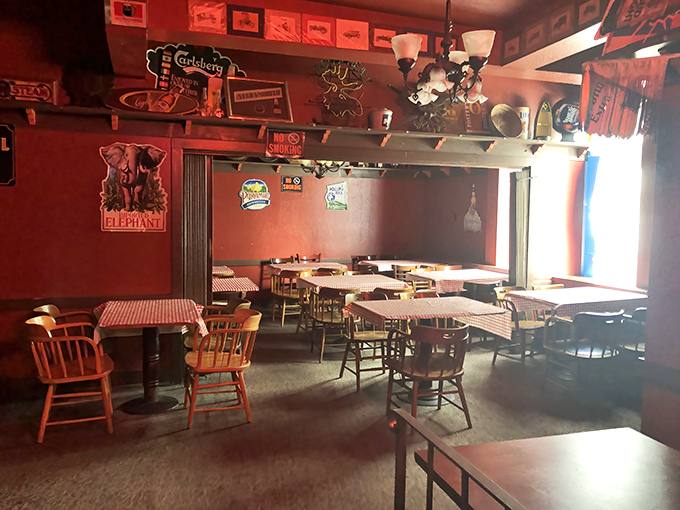The dining room feels like your eccentric uncle's basement – if your uncle collected vintage beer signs and had impeccable taste in comfort food.