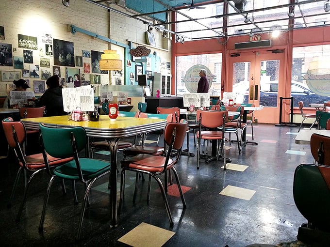 The diner's interior feels like stepping into your coolest aunt's kitchen—if she had impeccable vintage taste and could feed a neighborhood.
