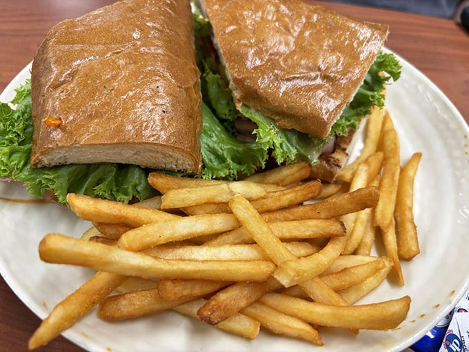 Simple yet profound—this sandwich and fries combo is the edible equivalent of finding the perfect pair of comfortable shoes.