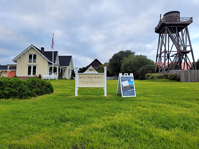 The Kelly House Museum stands as a testament to simpler times, while that water tower reminds us that practical can also be picturesque.