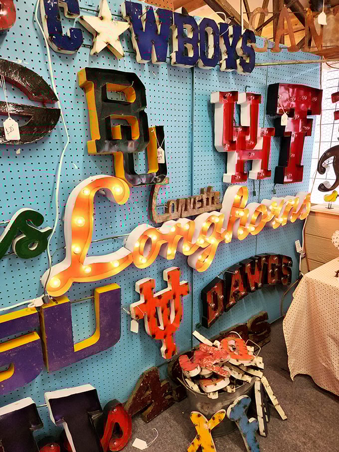 Vintage signage heaven for sports fans and Texans alike. That illuminated "Longhorns" sign would look mighty fine in your game room.