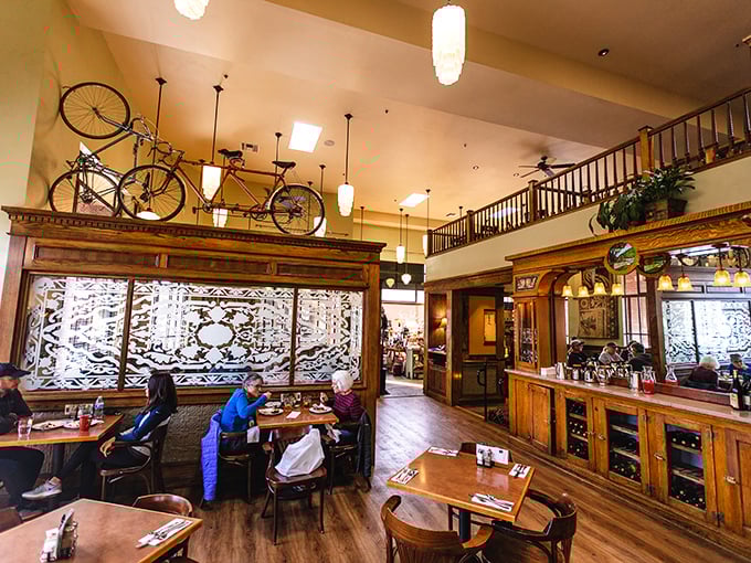 At Linn's Restaurant, those bicycles on the ceiling remind you to make room for dessert—you'll need to pedal it off later anyway.
