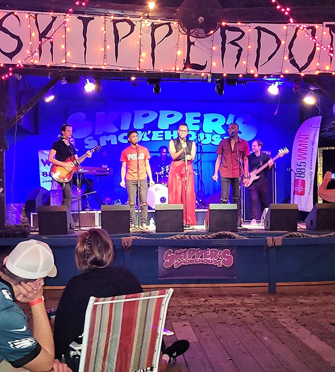 Live music under the stars makes dinner feel like an event. At Skipper's, your soundtrack is as fresh as your seafood.