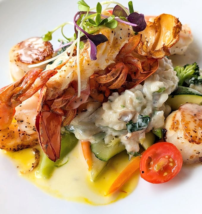 When lobster and shrimp get dressed up for a night out, they end up on this plate – elegant, indulgent, and worth every moment of anticipation.