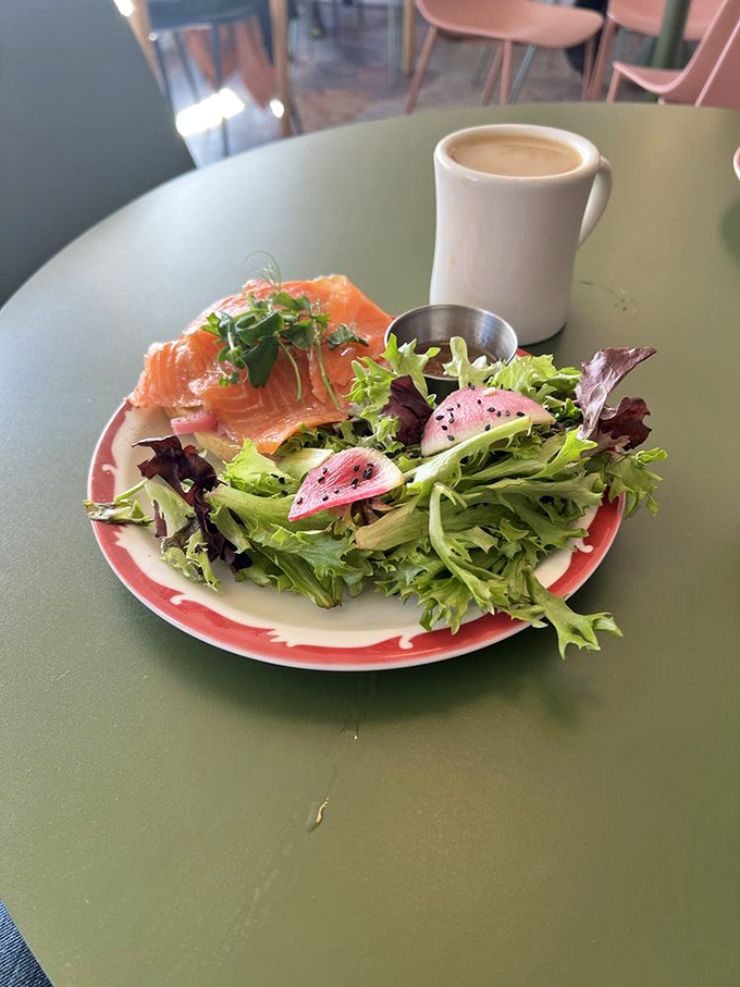 Lox toast that would make a New York deli nod in respect. The watermelon radish adds pops of color that eat with your eyes first.