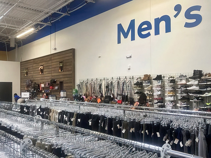 The men's section – where everything from business casual to "I'm just here to mow the lawn" finds its second chance at fashion greatness.