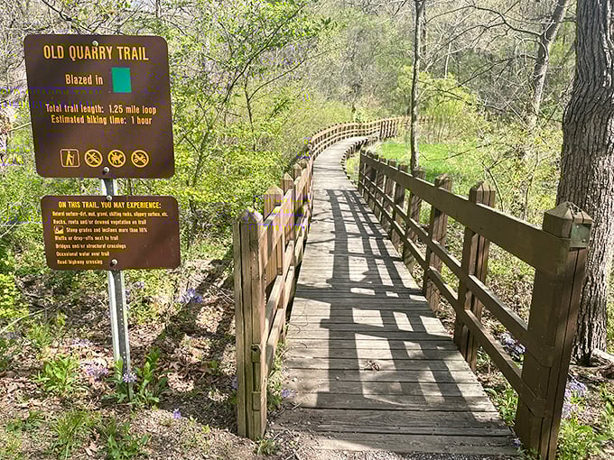 The Old Quarry Trail promises adventure in manageable doses. One hour of hiking, lifetime of memories—fair trade.