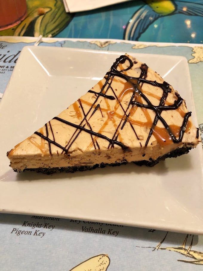 Key lime pie's sophisticated cousin – a peanut butter pie with chocolate drizzle that makes sharing seem like a terrible idea.
