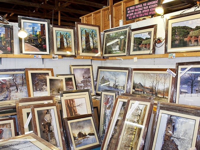 A gallery wall of framed landscapes waiting for their forever homes. Each painting whispers, "I'd look perfect above your couch."