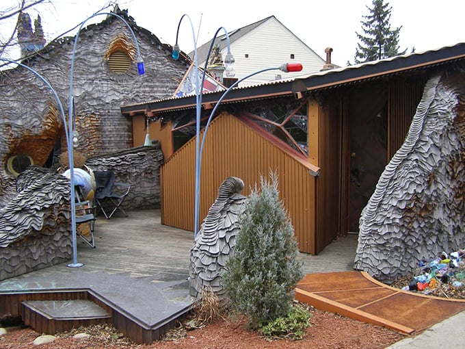 The patio proves that even outdoor spaces can join the revolt against boring suburban design standards.