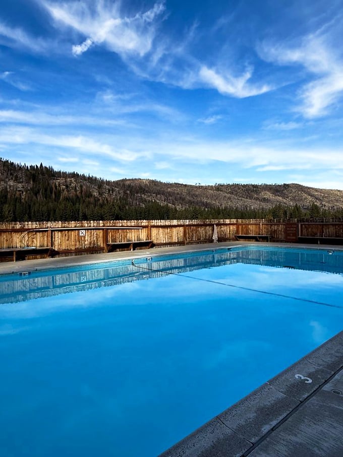 The world's most scenic lap pool. This cooling pool offers refreshing relief after a hot mineral soak, with mountains providing the ultimate backdrop.