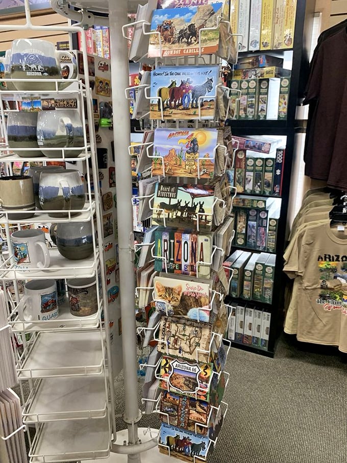 Arizona's greatest hits in postcard form—because sometimes "wish you were here" needs desert cacti and camel humor.