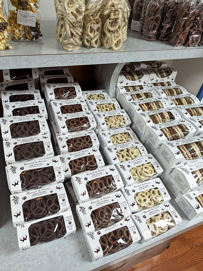 Chocolate-covered pretzels packaged with care, offering that perfect sweet-salty combination that's basically a scientific formula for addiction.