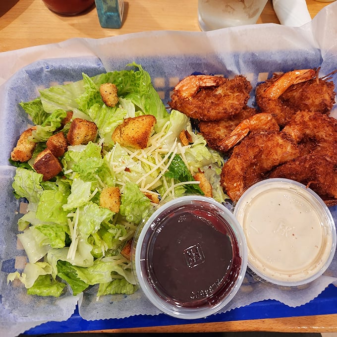 When you need something green to balance out all that seafood—but still want those crispy shrimp on the side. Smart move.
