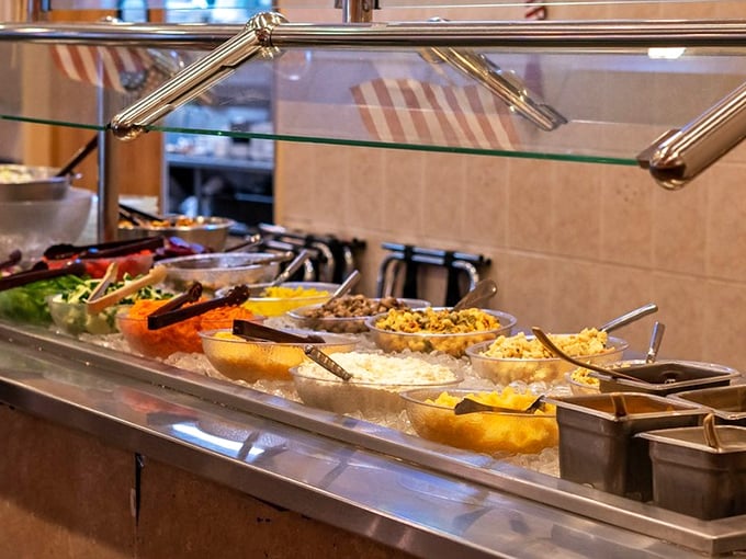 The salad bar offers a brief moment of virtue before you inevitably return to the dessert menu.