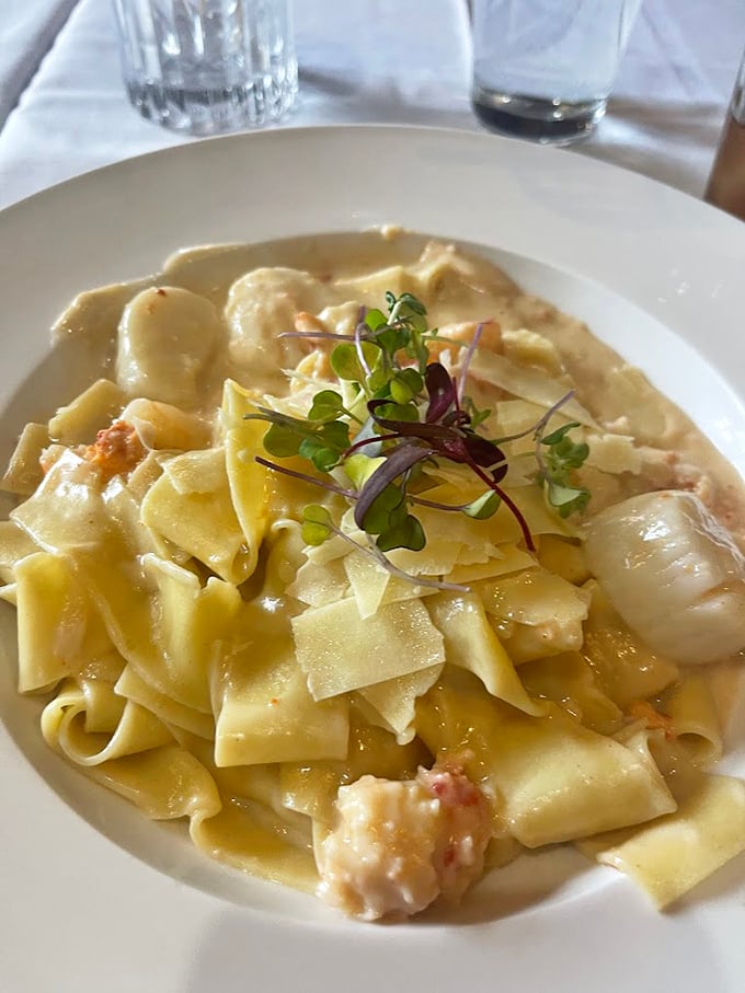 The legendary Seafood Pappardelle—wide ribbons of pasta playing host to a seafood party where everyone's invited and nobody wants to leave.