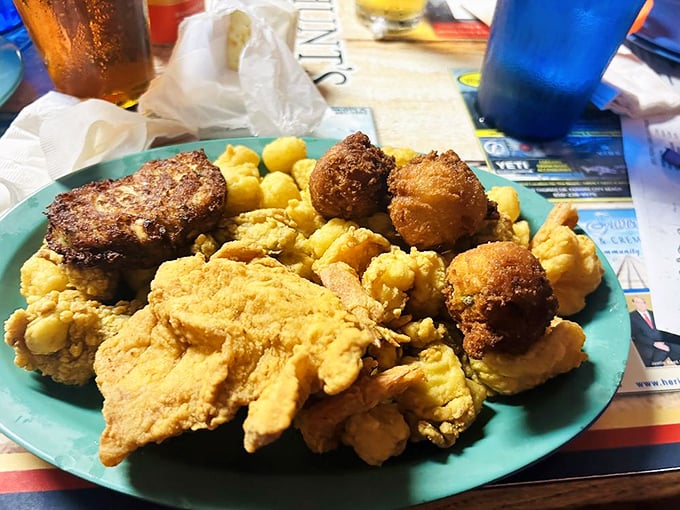 A seafood platter that doesn't know the meaning of restraint—crispy, golden treasures that make sharing feel like an act of tremendous generosity.