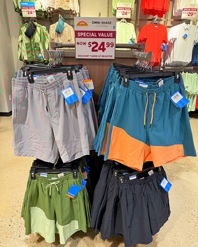 Shorts in every hue imaginable at $24.99—because California demands a rainbow wardrobe for those eight months of summer.