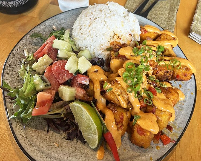 Sisig with tofu that proves vegetarian dishes can party just as hard as their meaty counterparts. That sauce deserves its own fan club.