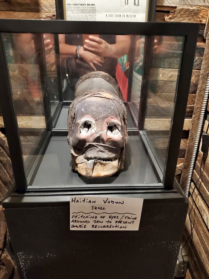 A Haitian Vodun skull with eyes sewn shut to prevent zombie resurrection. Just your average, everyday anti-zombie precaution.