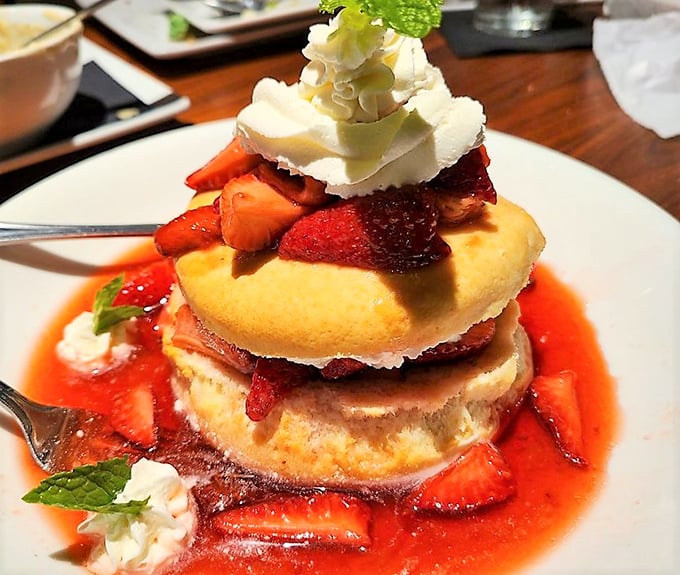 This strawberry shortcake doesn't just end a meal – it launches a thousand dessert dreams and zero regrets.