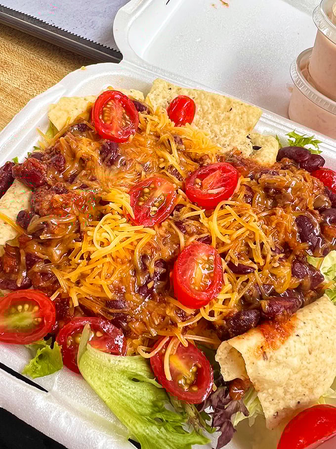 This taco salad isn't messing around – a festival of colors, textures and flavors that proves Hot Dog World's range extends well beyond tube steaks.